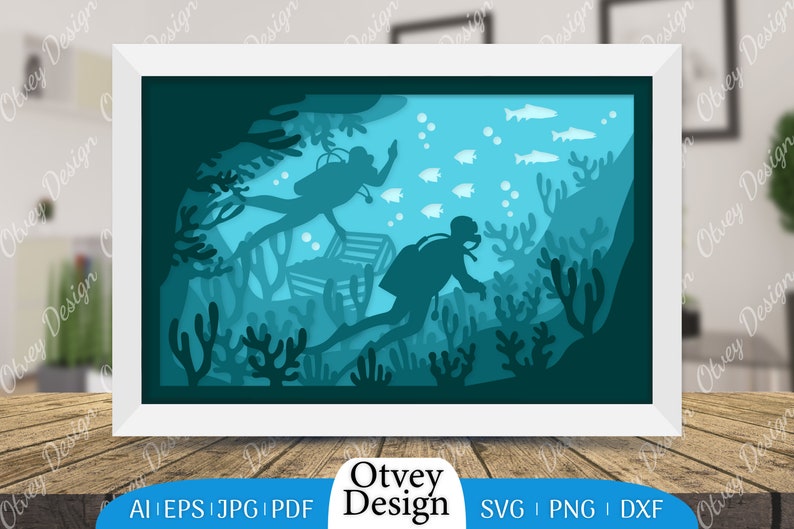 Scuba Diver Papercut: 3D Shadow Box (digital Files) - Etsy