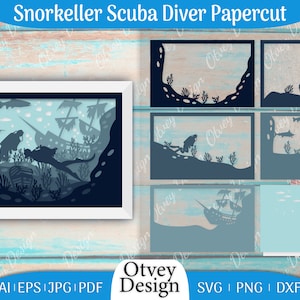 Snorkeller Scuba Diver Papercut | Scuba Diver 3D Shadowbox - Etsy