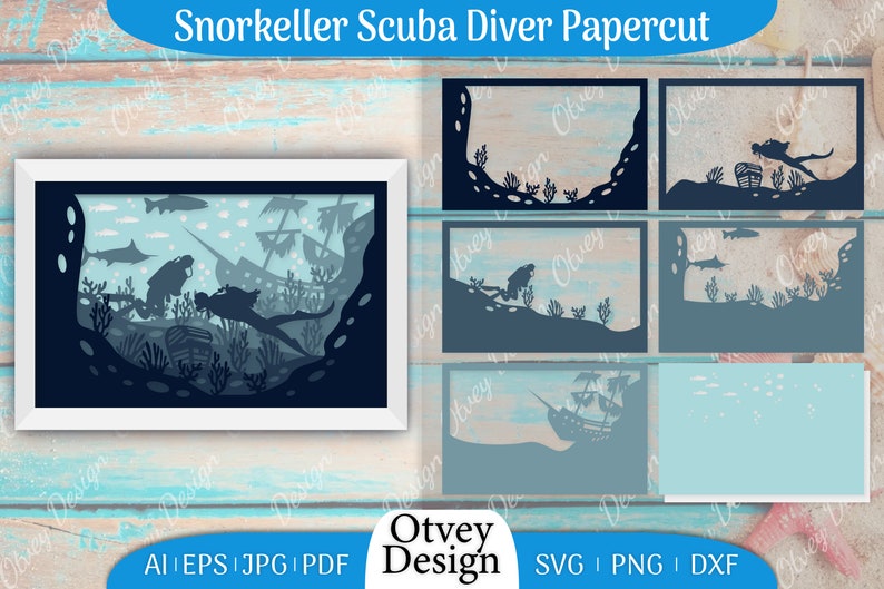 Snorkeller Scuba Diver Papercut | Scuba Diver 3D Shadowbox - Etsy