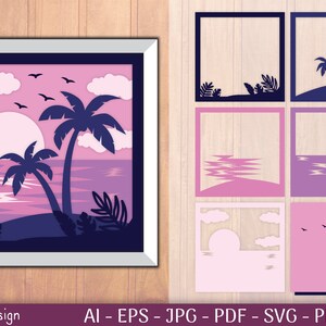 Tropical Beach Sunset 3D Shadow Box | LAYERED PAPERCUT - Etsy