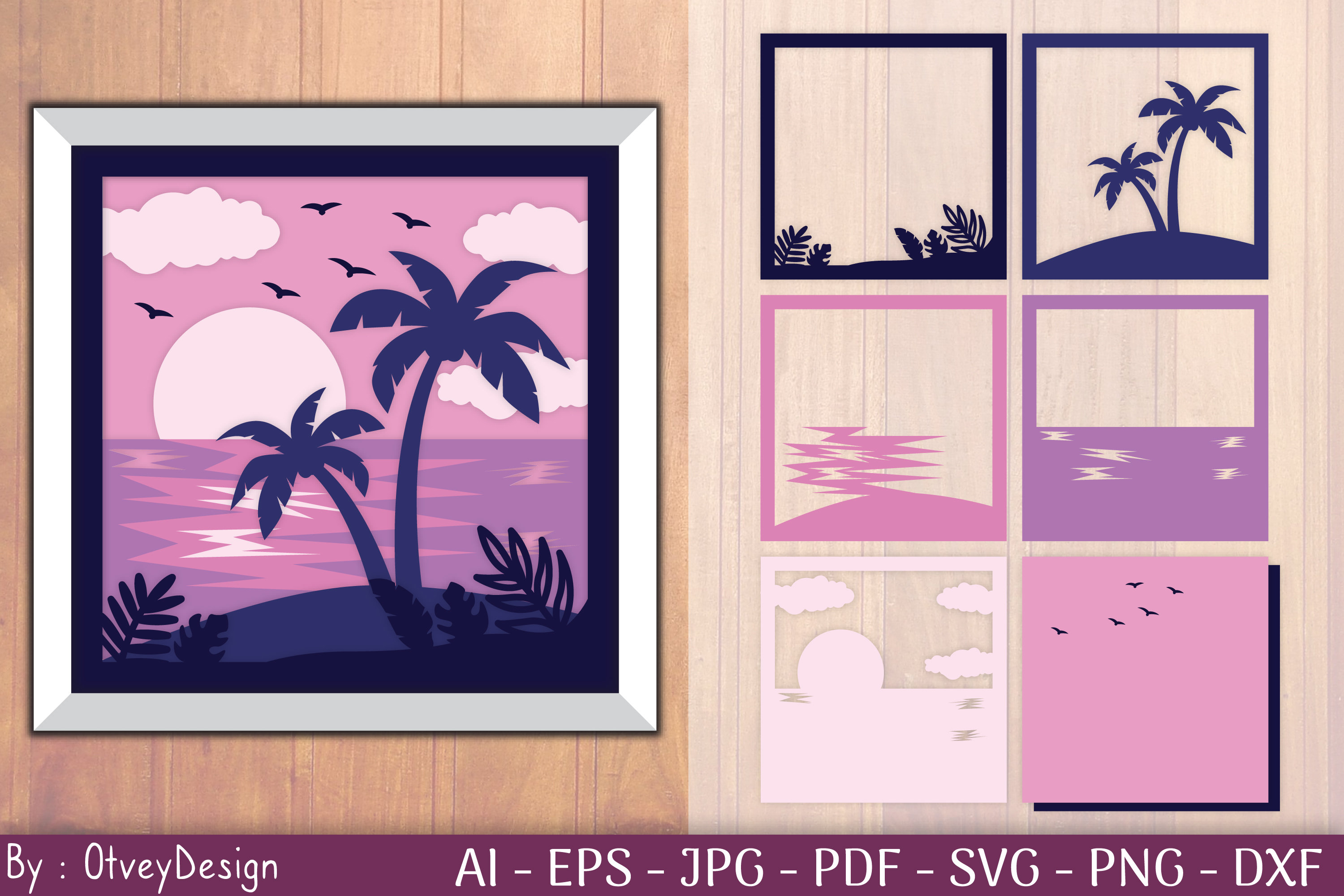 Tropical Beach Sunset 3D Shadow Box | LAYERED PAPERCUT - Etsy