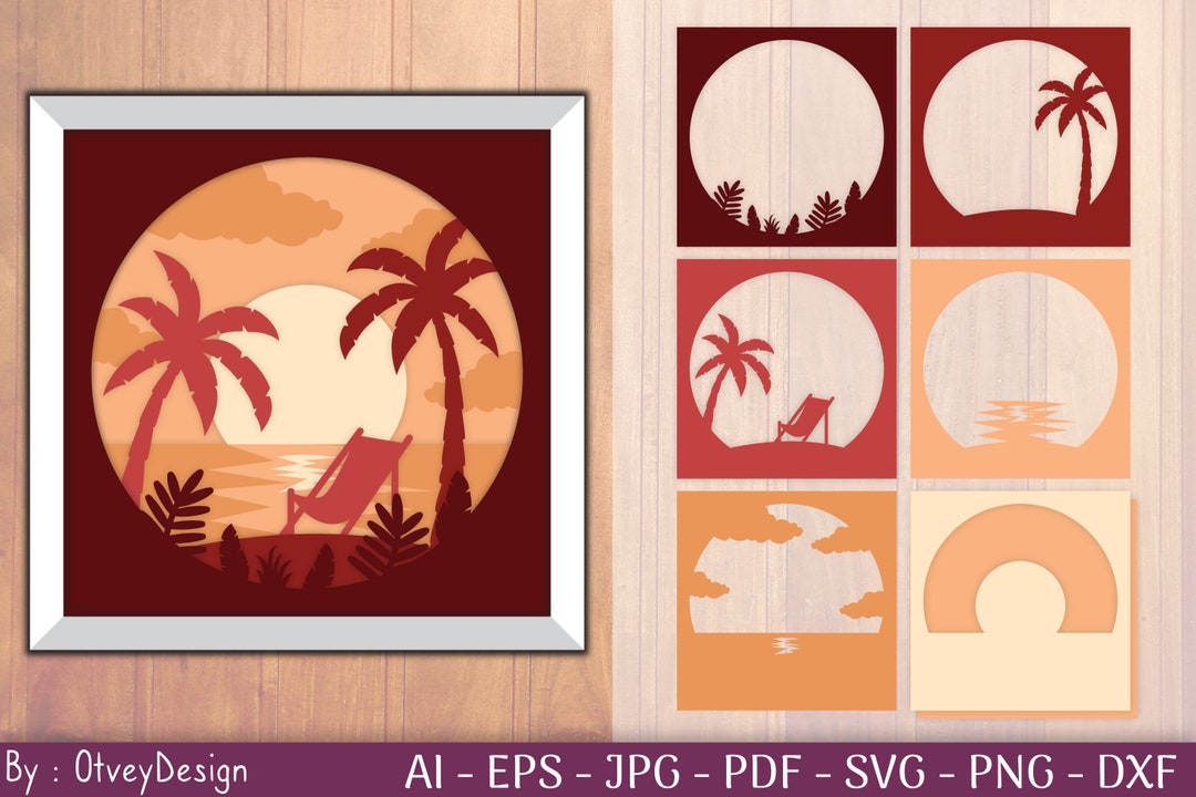 Tropical Beach Sunset 3D Shadow Box LAYERED PAPERCUT - Etsy