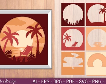 Tropical Beach Sunset 3D Shadow Box LAYERED PAPERCUT - Etsy