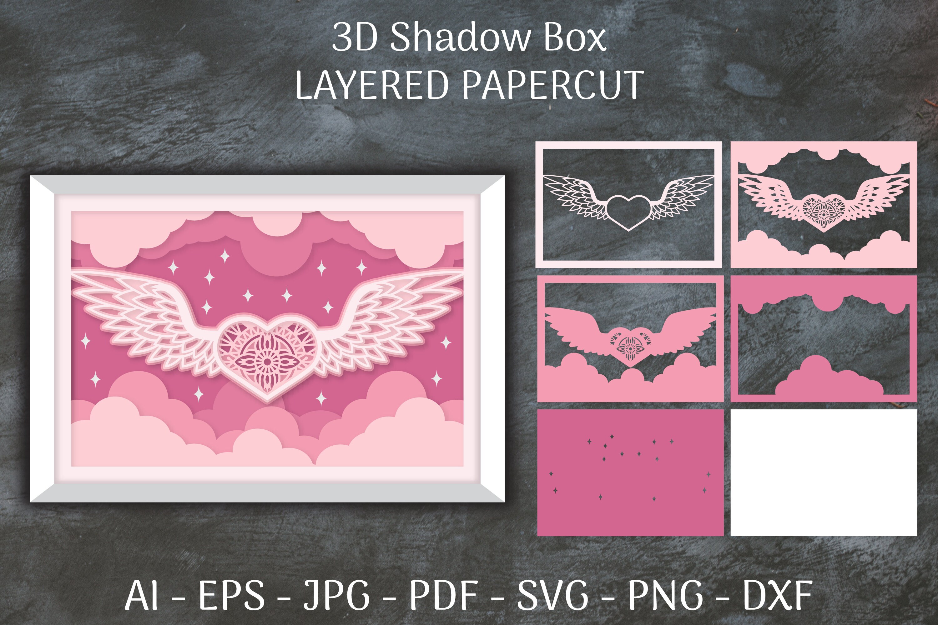 3D Shadow Box Love With Angel Wings Layered Papercut Bundle - Etsy