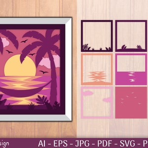 Tropical Beach Sunset 3D Shadow Box | LAYERED PAPERCUT - Etsy