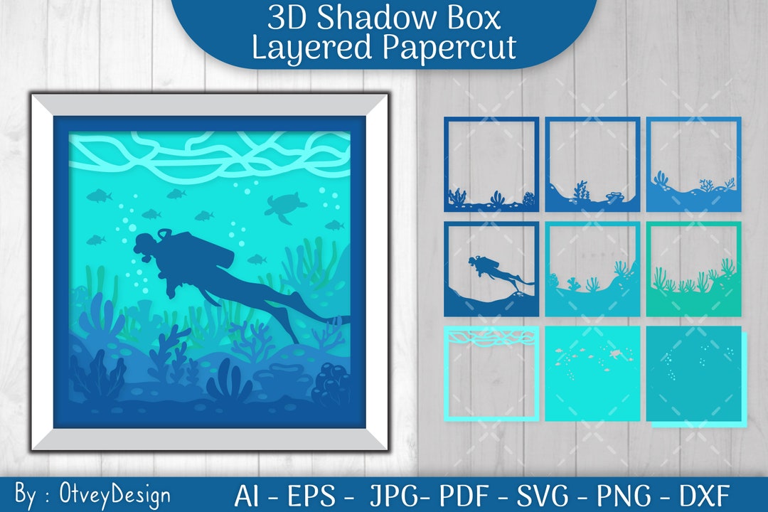 Snorkeller Scuba Diver Papercut | Scuba Diver 3D Shadowbox - Etsy