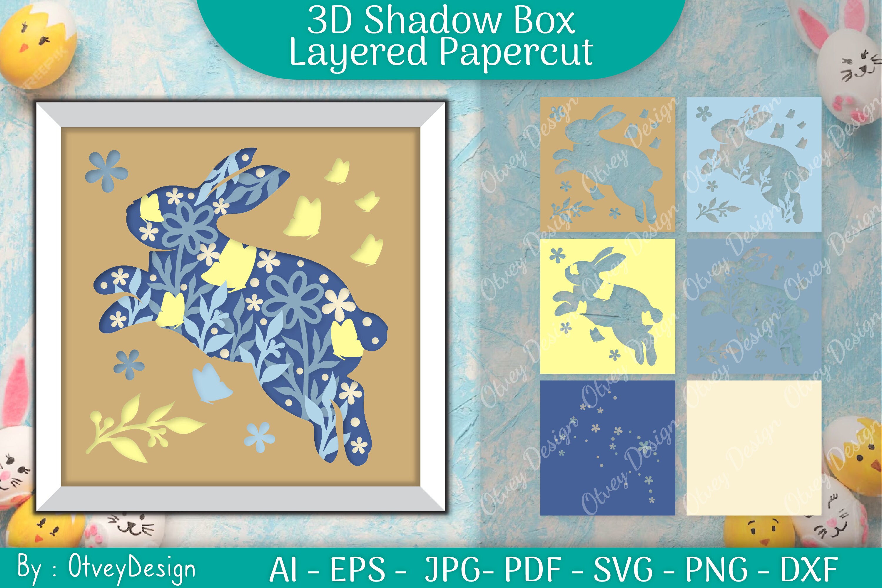 Spring Bunny 3D Shadow Box | Happy Easter Layered BUNDLE - Etsy