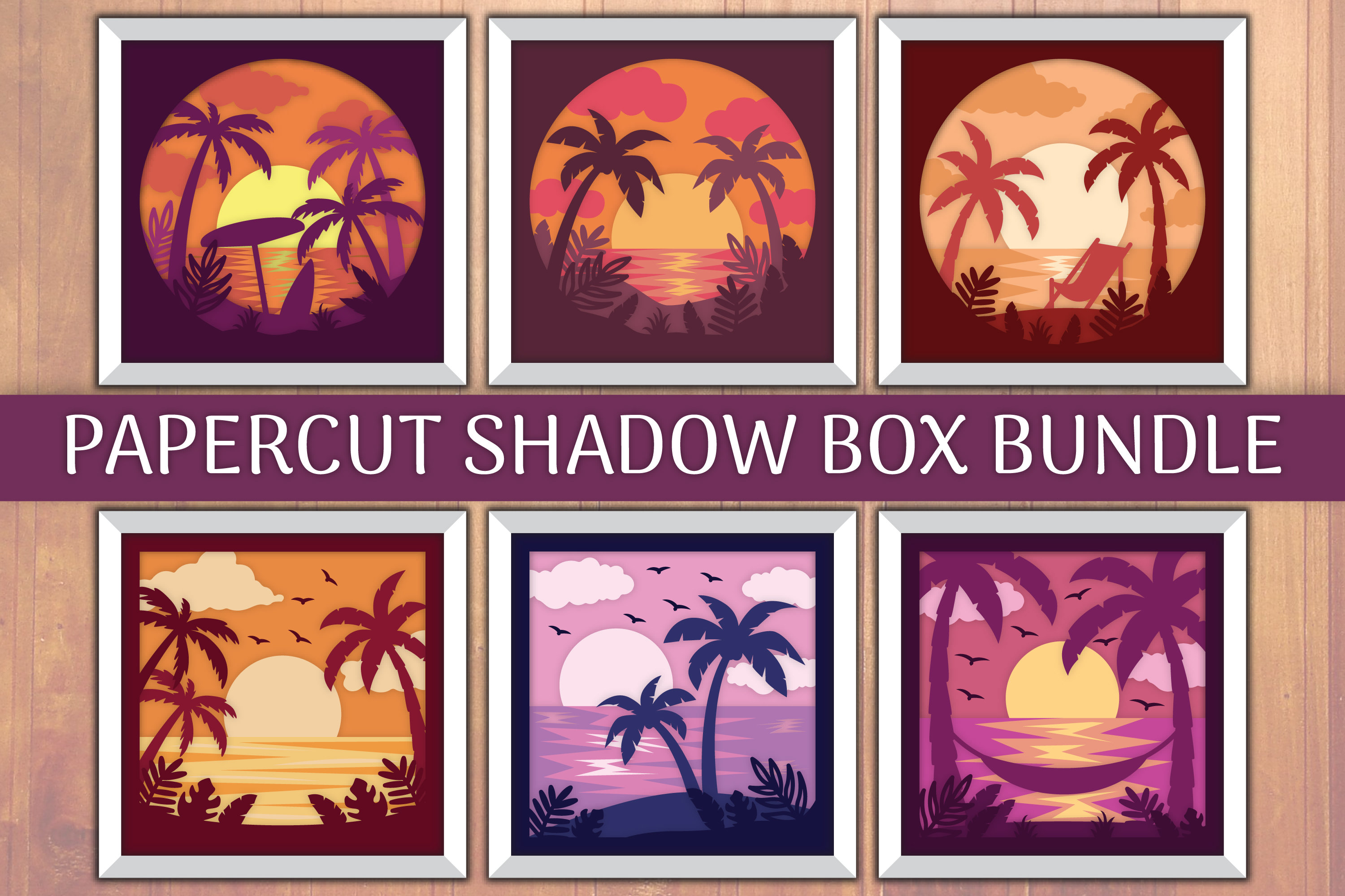 Tropical Beach Sunset 3D Shadow Box | LAYERED PAPERCUT - Etsy