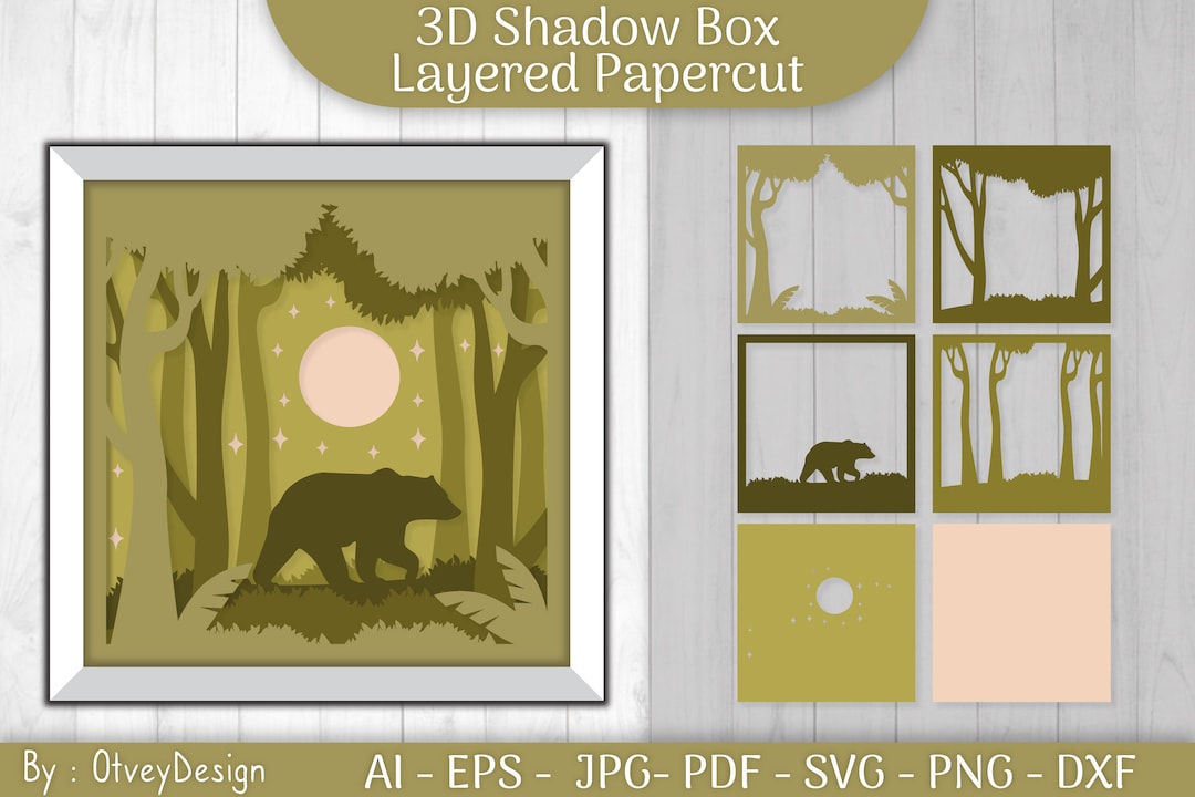 Bear 3D Shadow Box Layered Papercut - Etsy