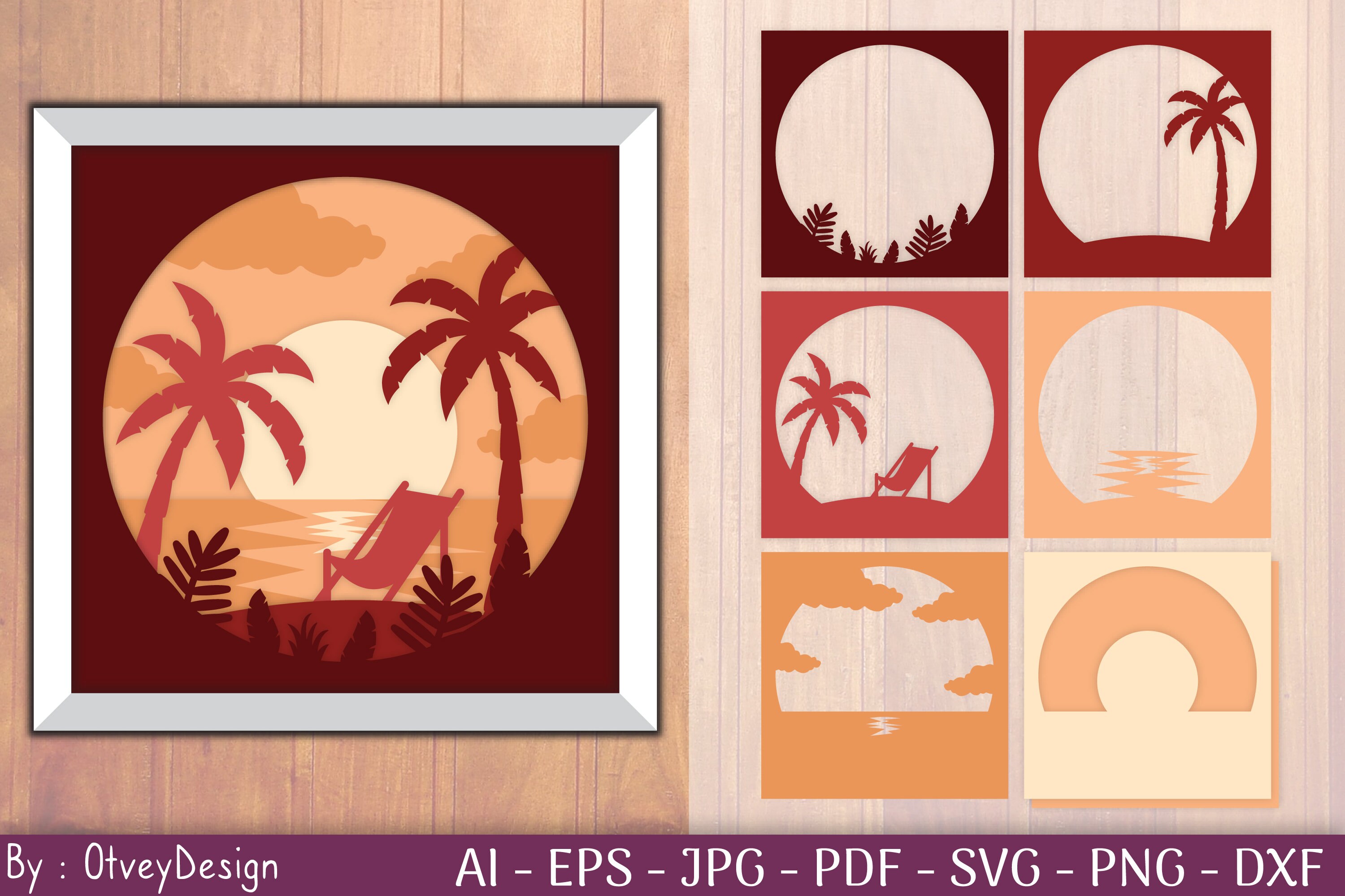 Tropical Beach Sunset 3D Shadow Box | LAYERED PAPERCUT - Etsy