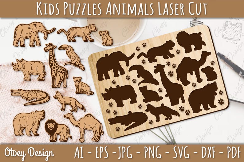 Kids Animals Puzzle Laser Cut SVG | Wooden Montessori Animal - Etsy