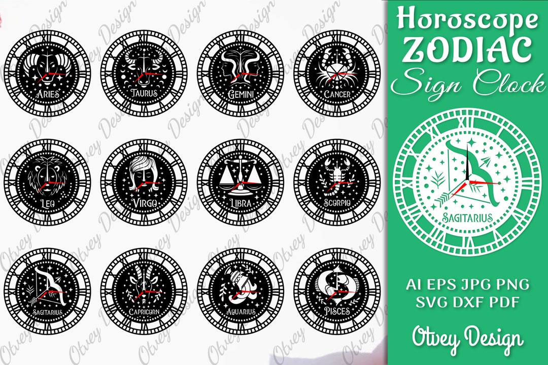 Horoscope Zodiac Sign SVG Clock Template BUNDLE - Etsy