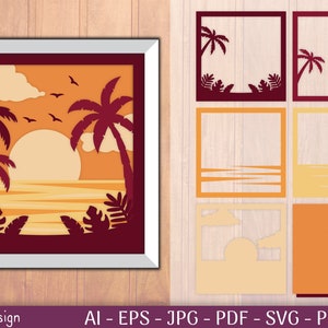 Tropical Beach Sunset 3D Shadow Box | LAYERED PAPERCUT - Etsy