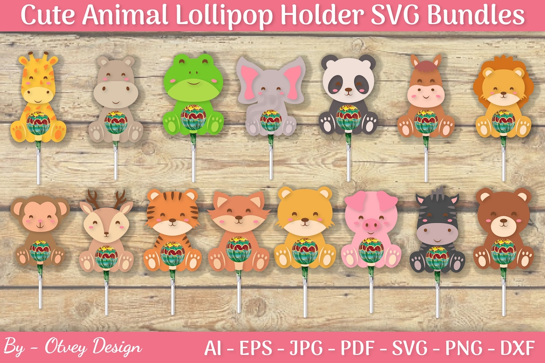 Cute Animals Lollipop Holder SVG Bundle - Etsy