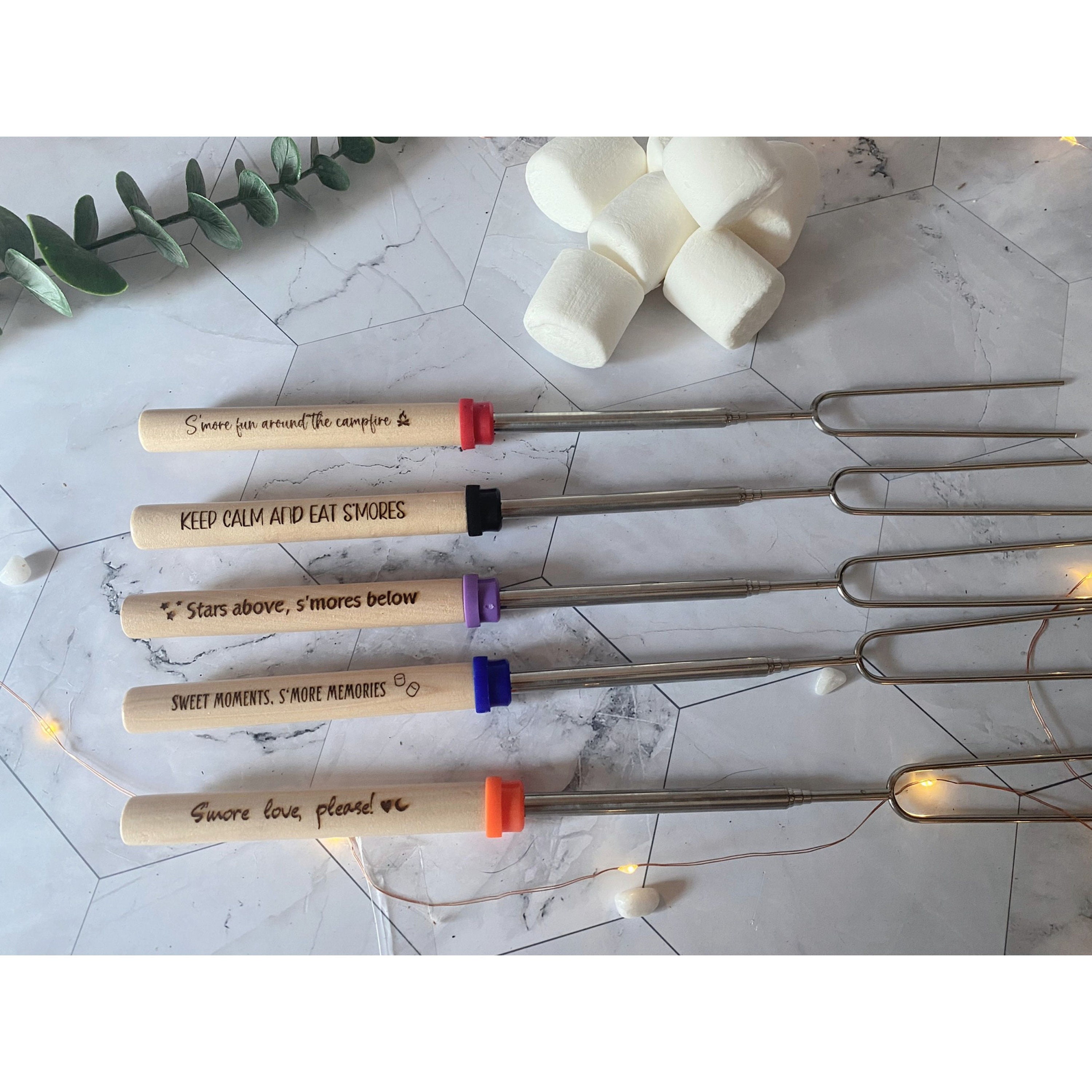Set of 5 S'mores Roasting Sticks, Marshmallow Skewers With Engraved ...