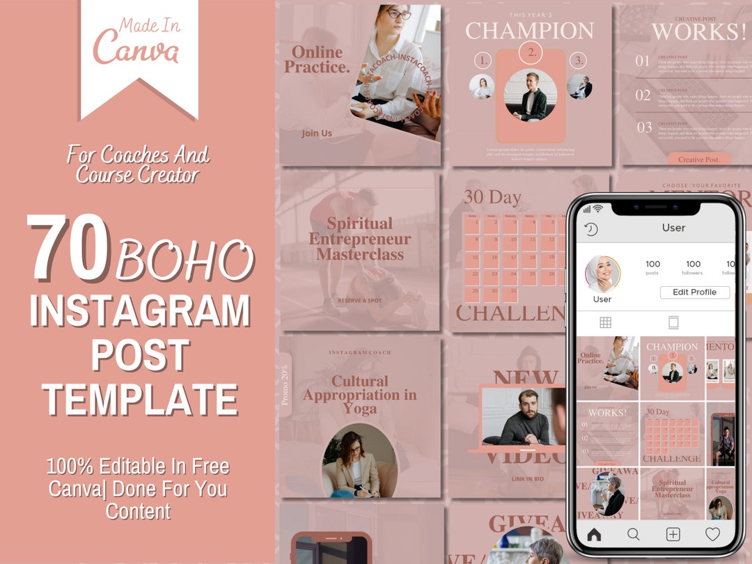 Boho Instagram Post Templates Coaches, Boho Instagram Template Canva ...