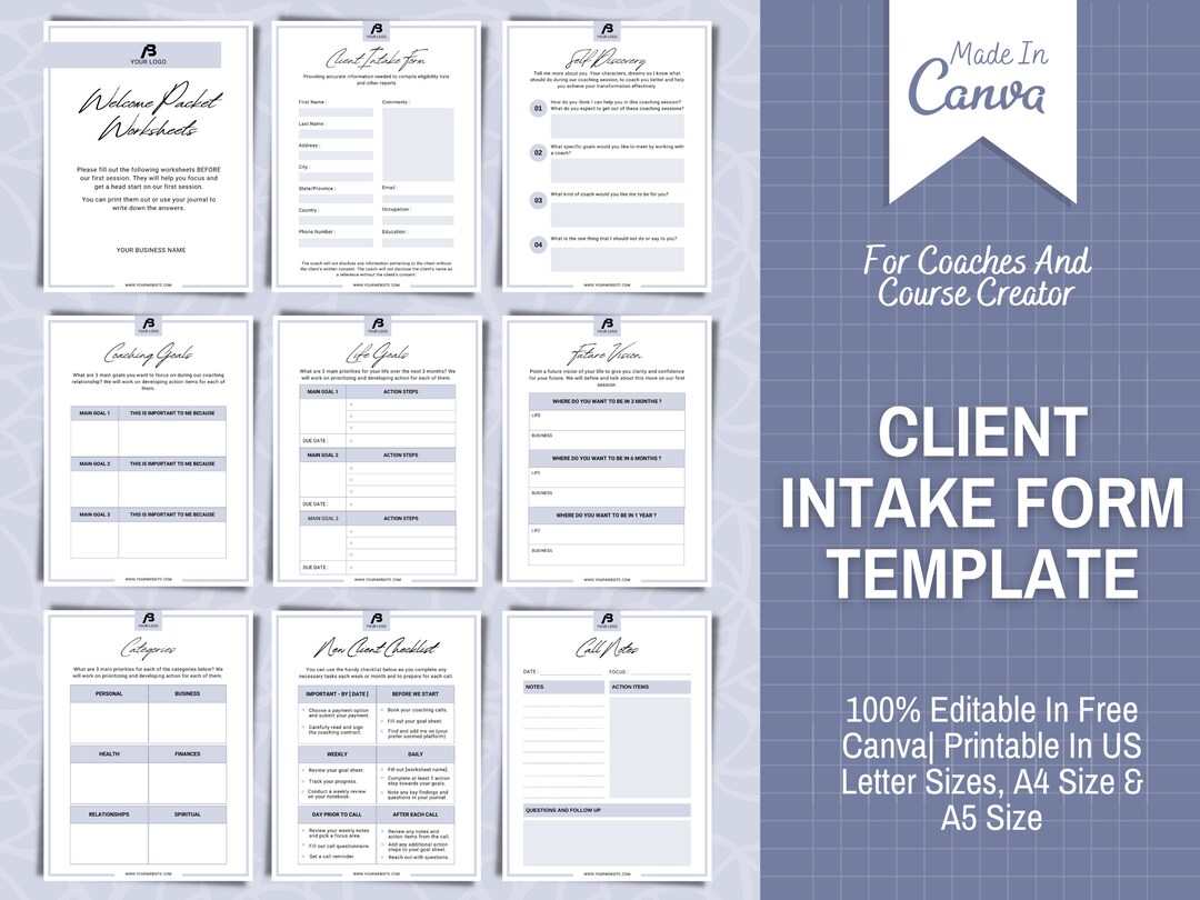 Client Coaching Intake Forms | New Client Welcome Packet Forms ...