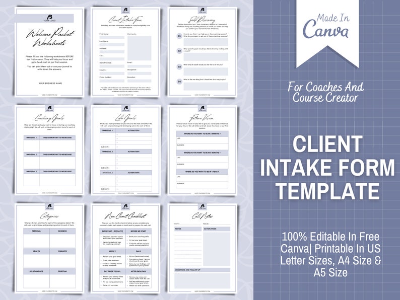 Client Coaching Intake Forms New Client Welcome Packet Forms Coaching ...