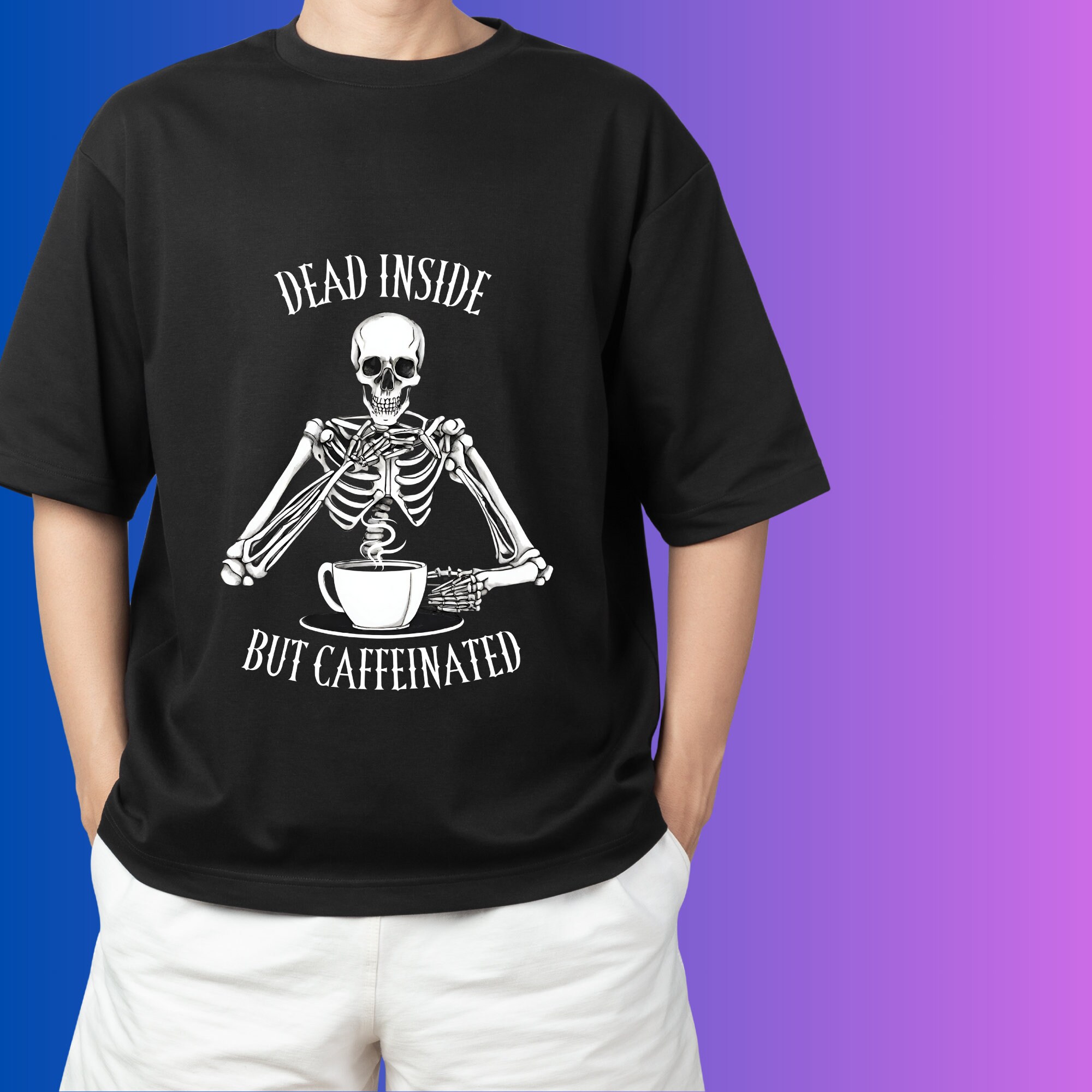 Dead Inside but Caffeinated Png Jpg SVG SKELETON Drinking - Etsy