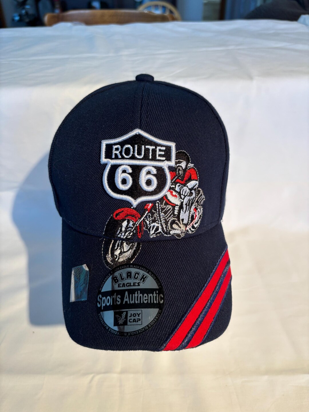 Route 66 Navy Baseball Hat With Motorcycle - Etsy