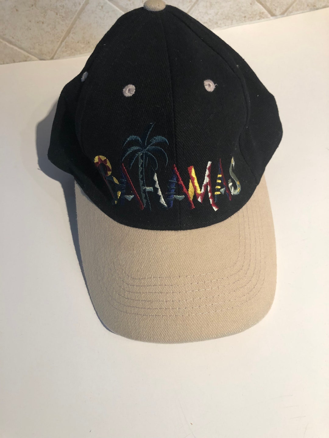 Vintage Bahamas Black and Beige Baseball Hat - Etsy