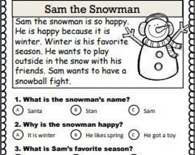 10 Winter Reading Comprehension Stories - Etsy