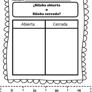 6 Páginas De Silabas Abiertas Y Cerradas Worksheet - Spanish Open and ...