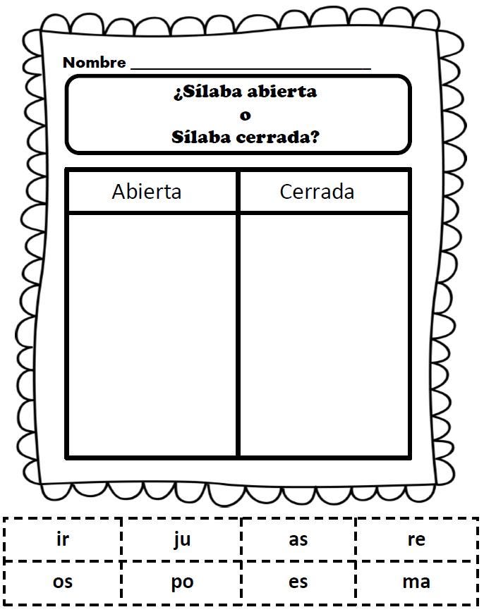 6 Páginas De Silabas Abiertas Y Cerradas Worksheet - Spanish Open and ...