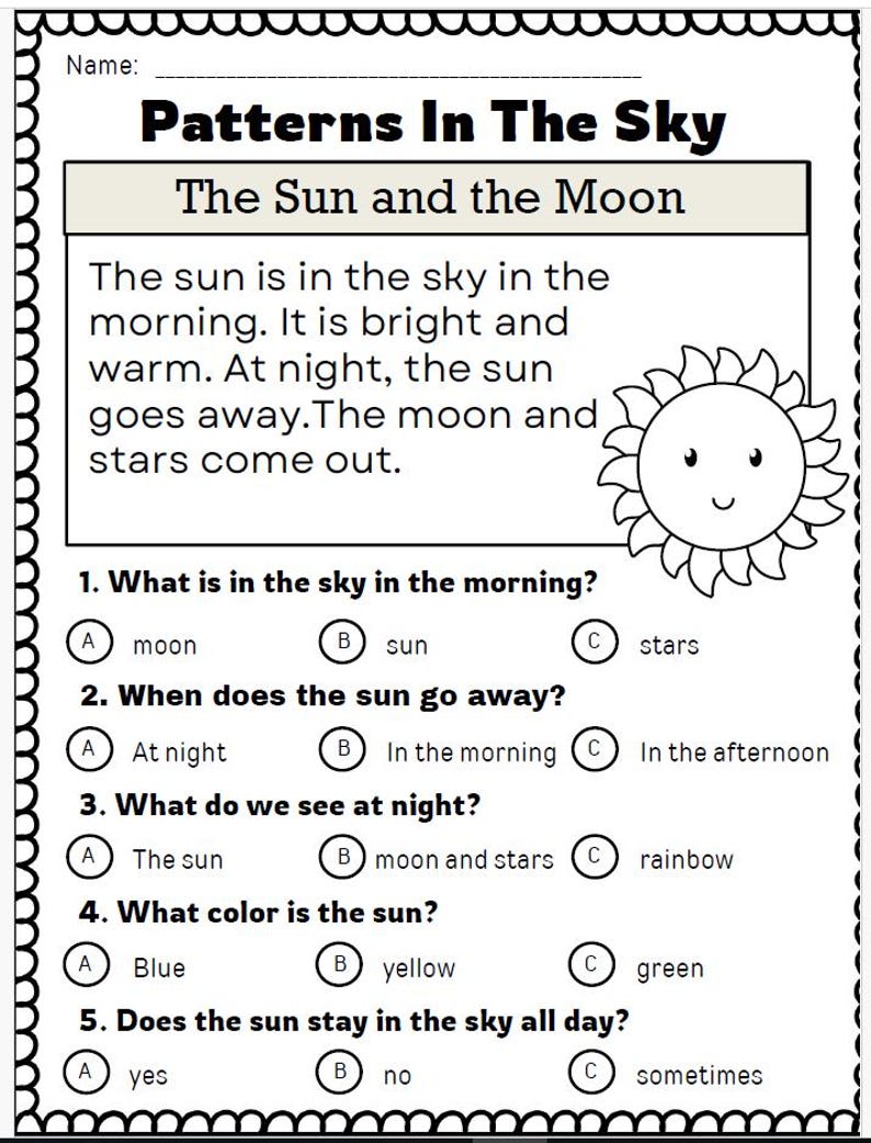 2 Comprehension Stories About Patterns in the Sky - Etsy