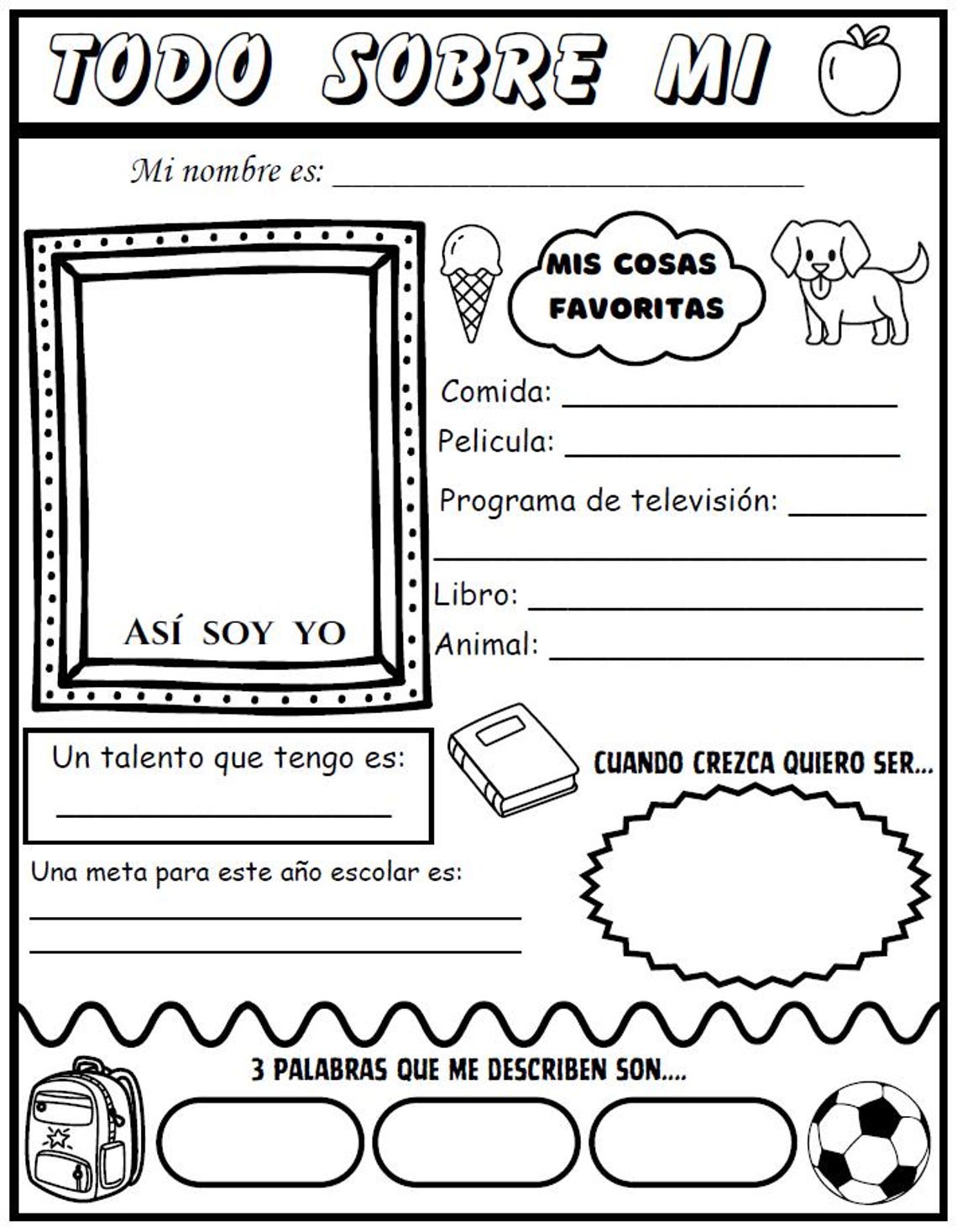 Todo Sobre Mi Worksheet - Back to School - Regreso A Clases - Get to ...