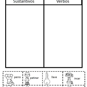 4 Worksheets Sustantivos Y Verbos (corta Y Pega) -nouns and Verbs in ...