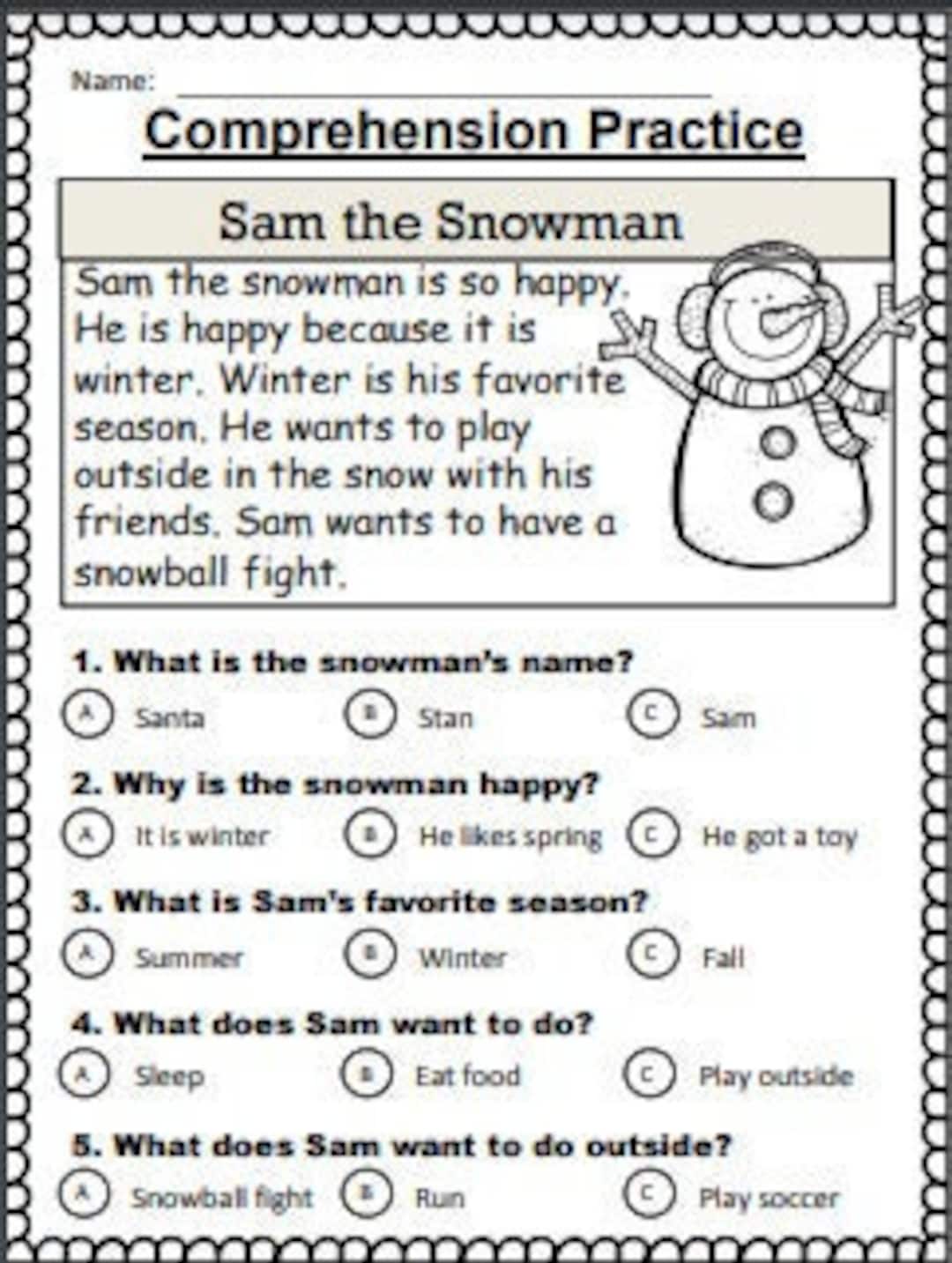 10 Winter Reading Comprehension Stories - Etsy