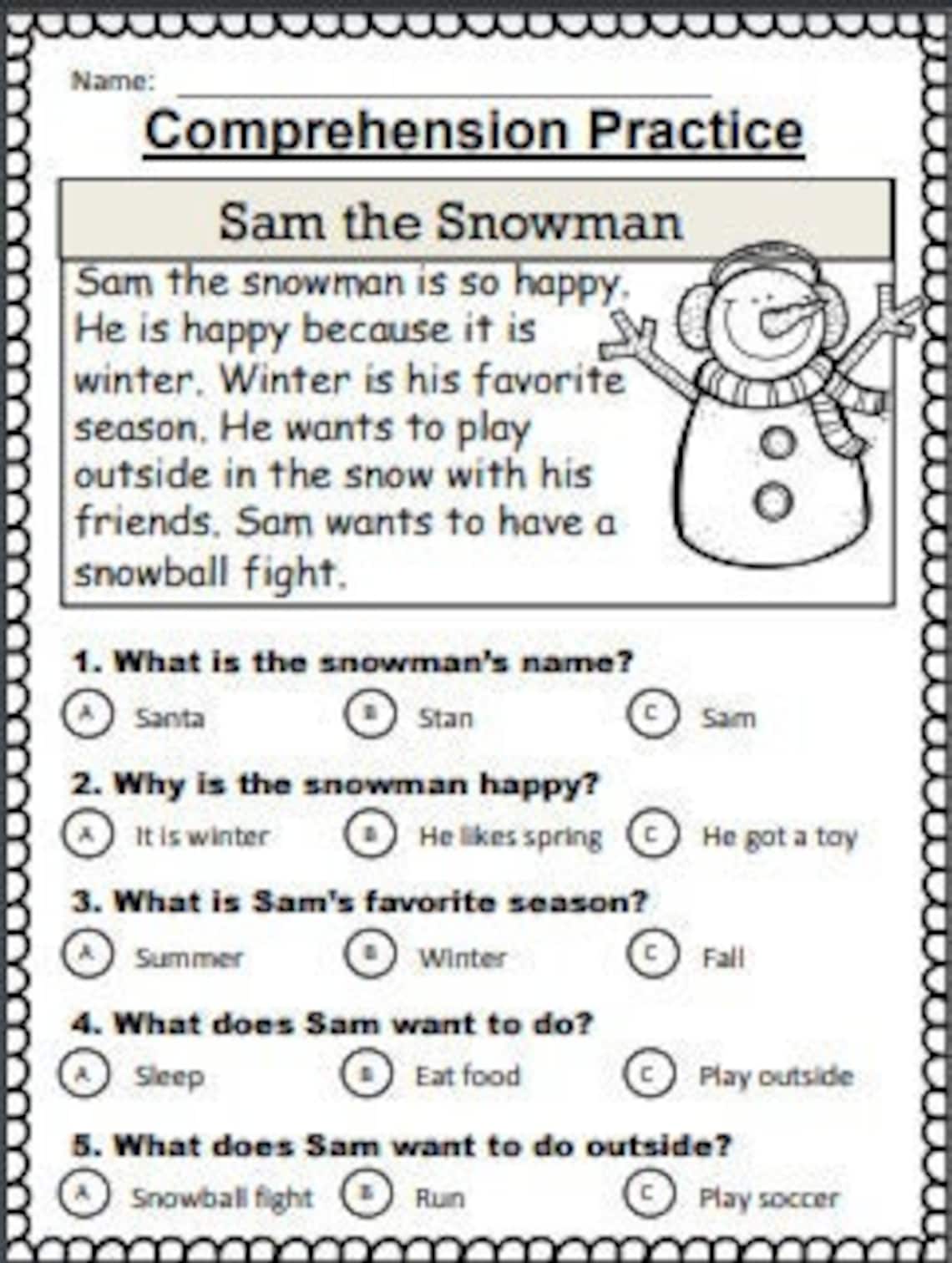 10 Winter Reading Comprehension Stories - Etsy