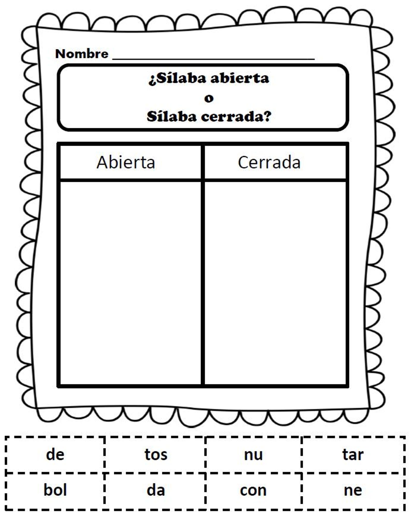 6 Páginas De Silabas Abiertas Y Cerradas Worksheet - Spanish Open and ...