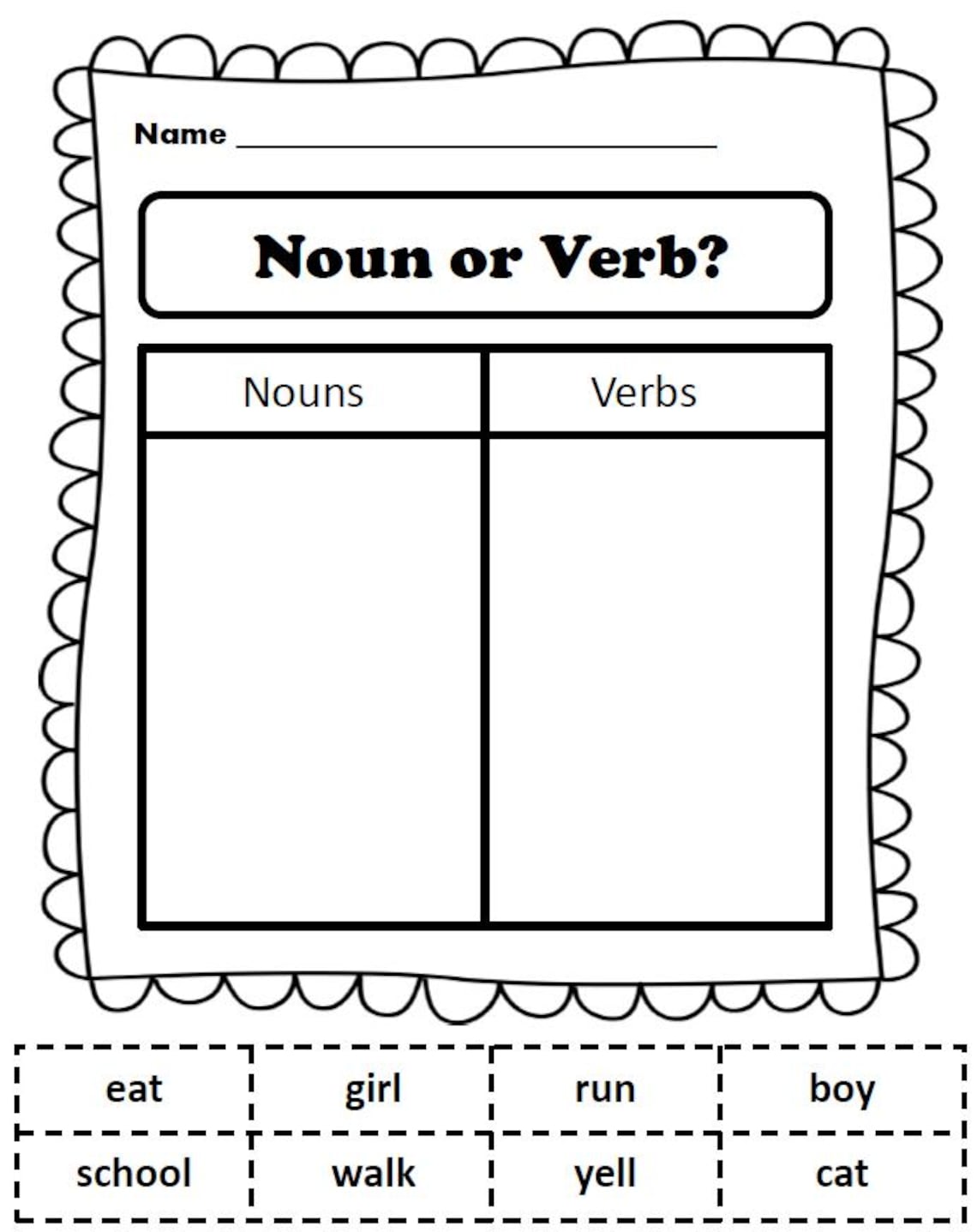 1 Worksheet of Noun and Verb Sorts - Etsy