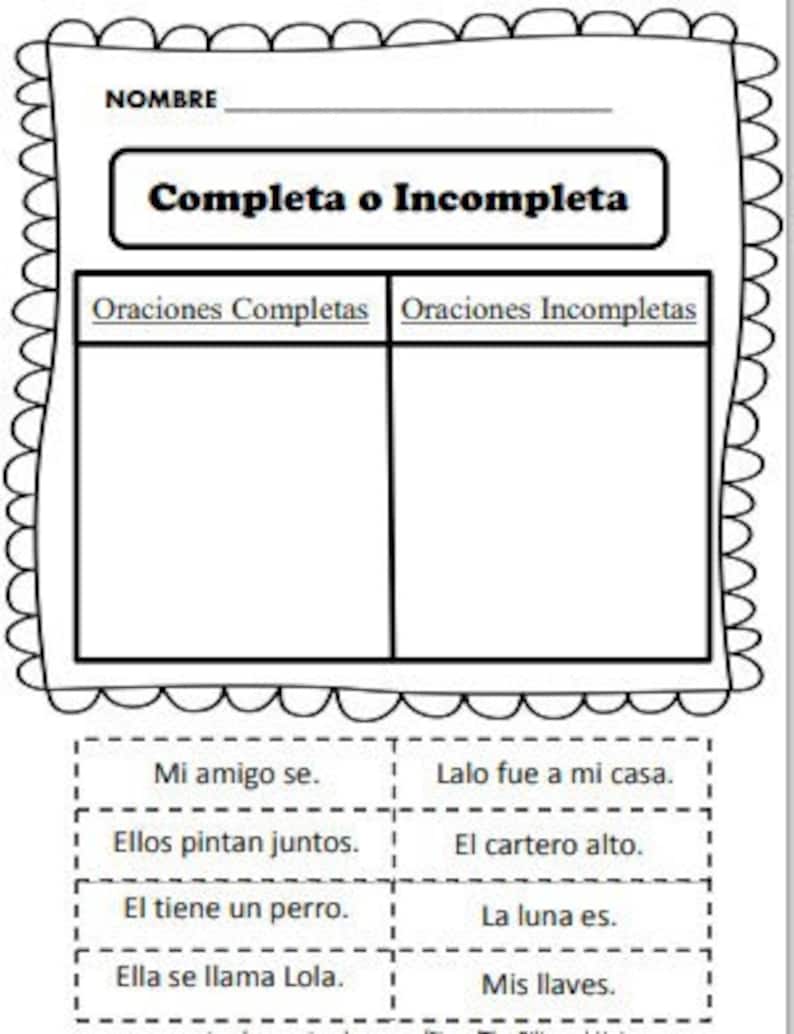 Oraciones Completas E Incompletas (10 Páginas) -complete & Incomplete ...