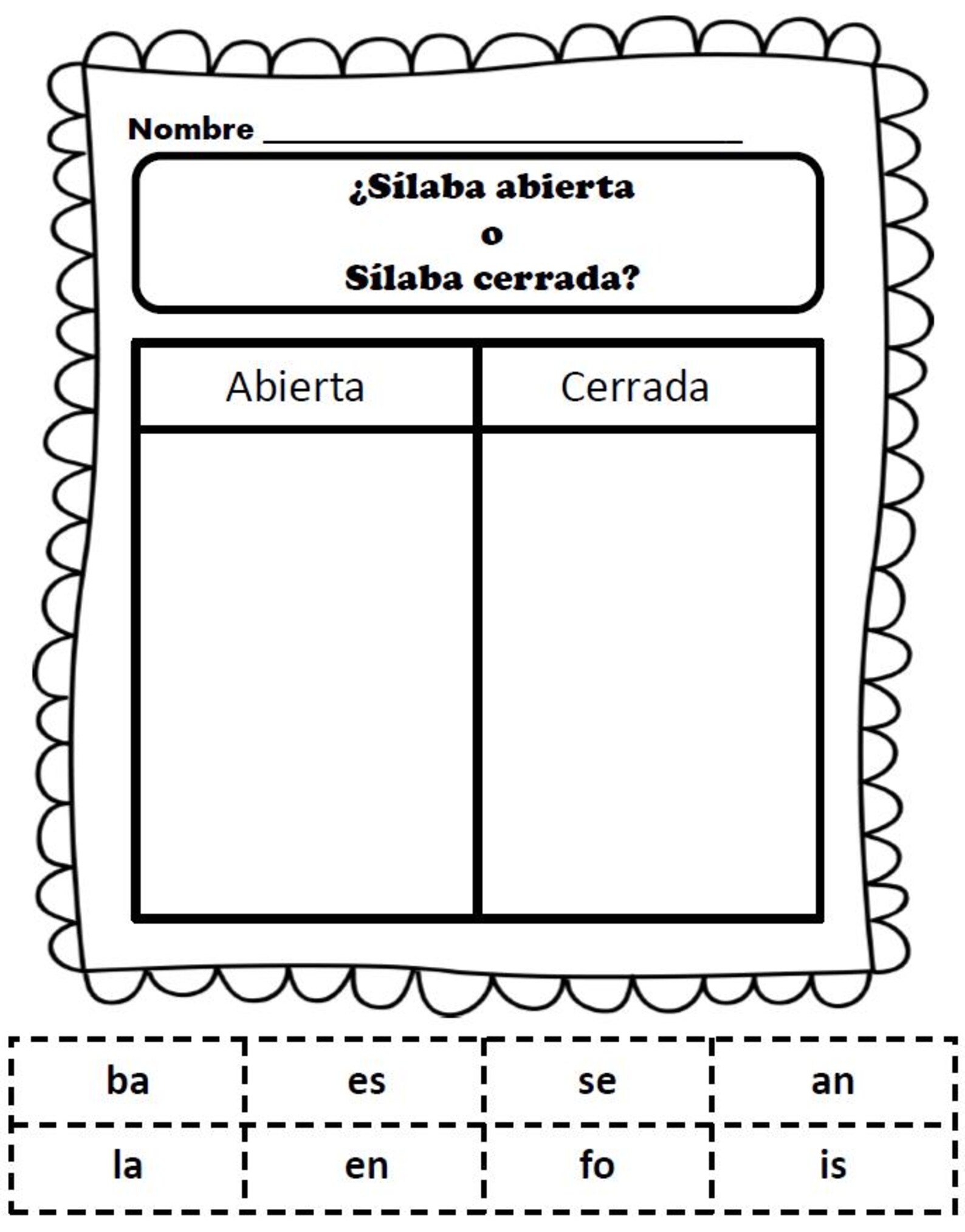 6 Páginas De Silabas Abiertas Y Cerradas Worksheet - Spanish Open and ...