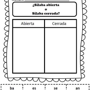 6 Páginas De Silabas Abiertas Y Cerradas Worksheet - Spanish Open and ...