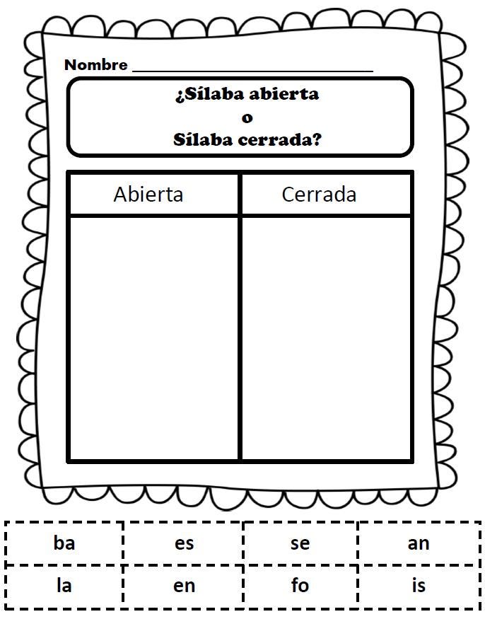 6 Páginas De Silabas Abiertas Y Cerradas Worksheet - Spanish Open and ...