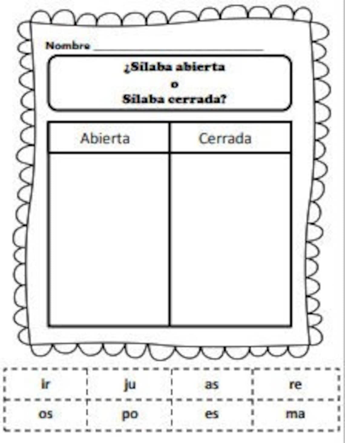 Silabas Abiertas Y Silabas Cerradas (corta Y Pega) - Etsy