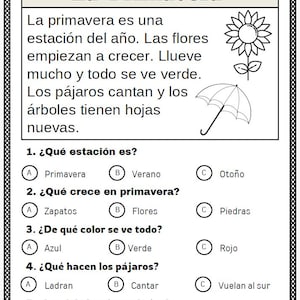 5 Cuentos Sobre Las 4 Estaciones - Spanish Worksheet Stories About the ...