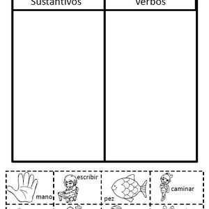 4 Worksheets Sustantivos Y Verbos (corta Y Pega) -nouns and Verbs in ...
