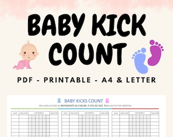 Baby Kick Count Printable, Fetal Movement Counting Template, Baby Kick ...