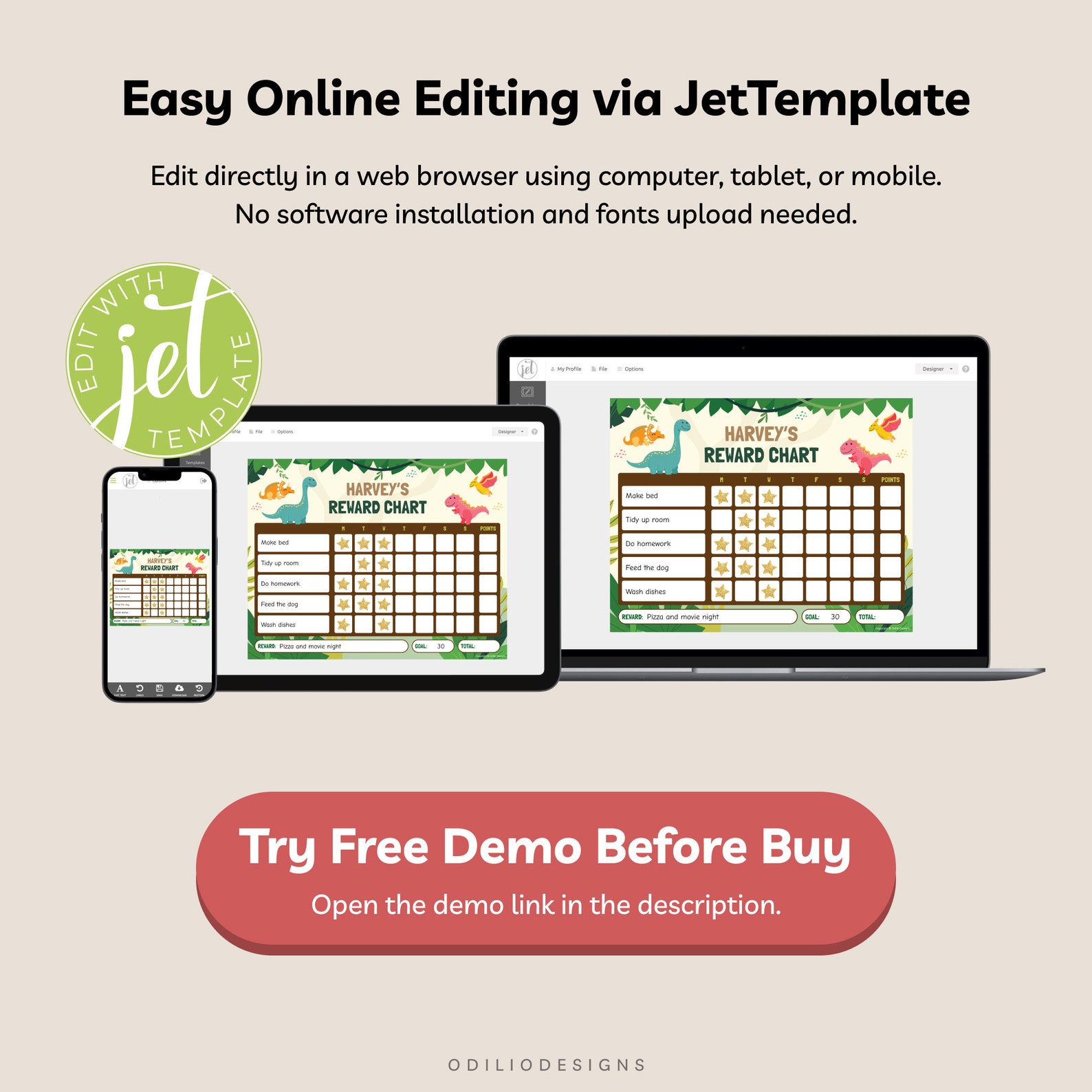 Editable Dinosaur Reward Chart Sticker for Kids Chore List Printable ...