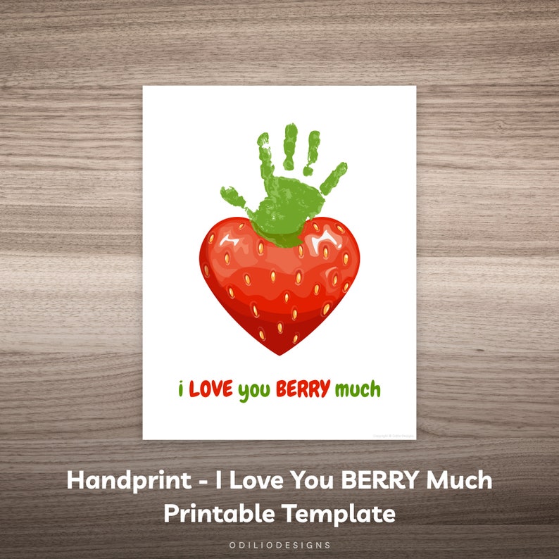 I Love You Berry Much Handprint Art Printable Valentine's Day Gift for ...