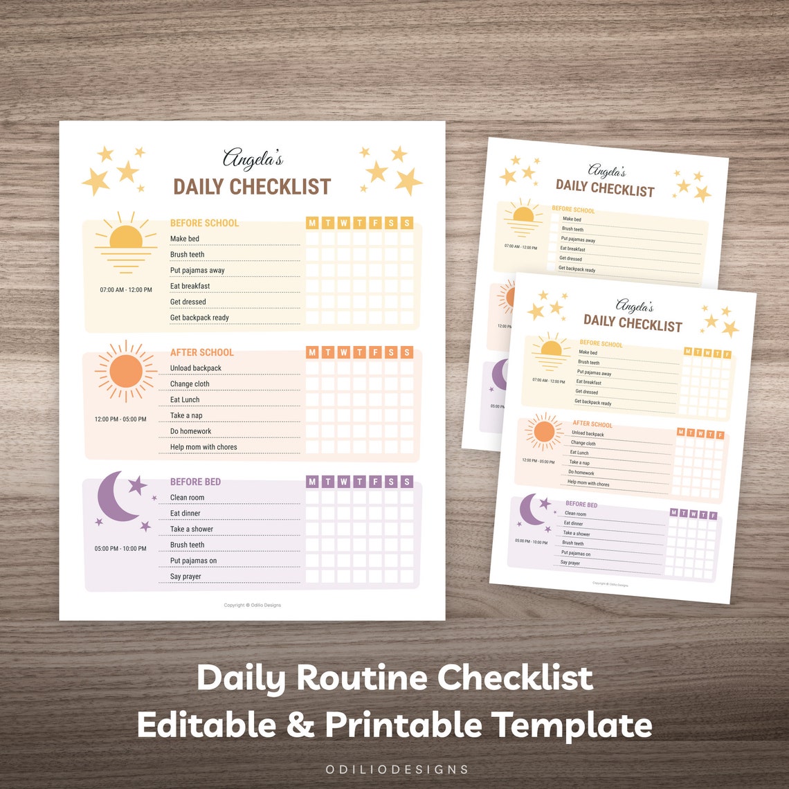 Kids Daily Checklist Printable Chore Chart for Kid Routine ...