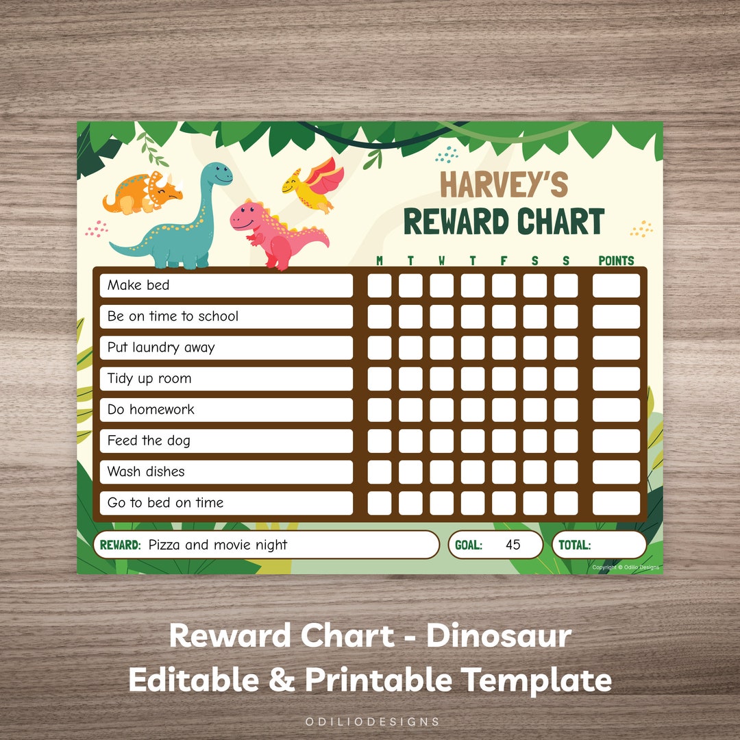 Editable Dinosaur Reward Chart Kids Printable Daily Routine - Etsy