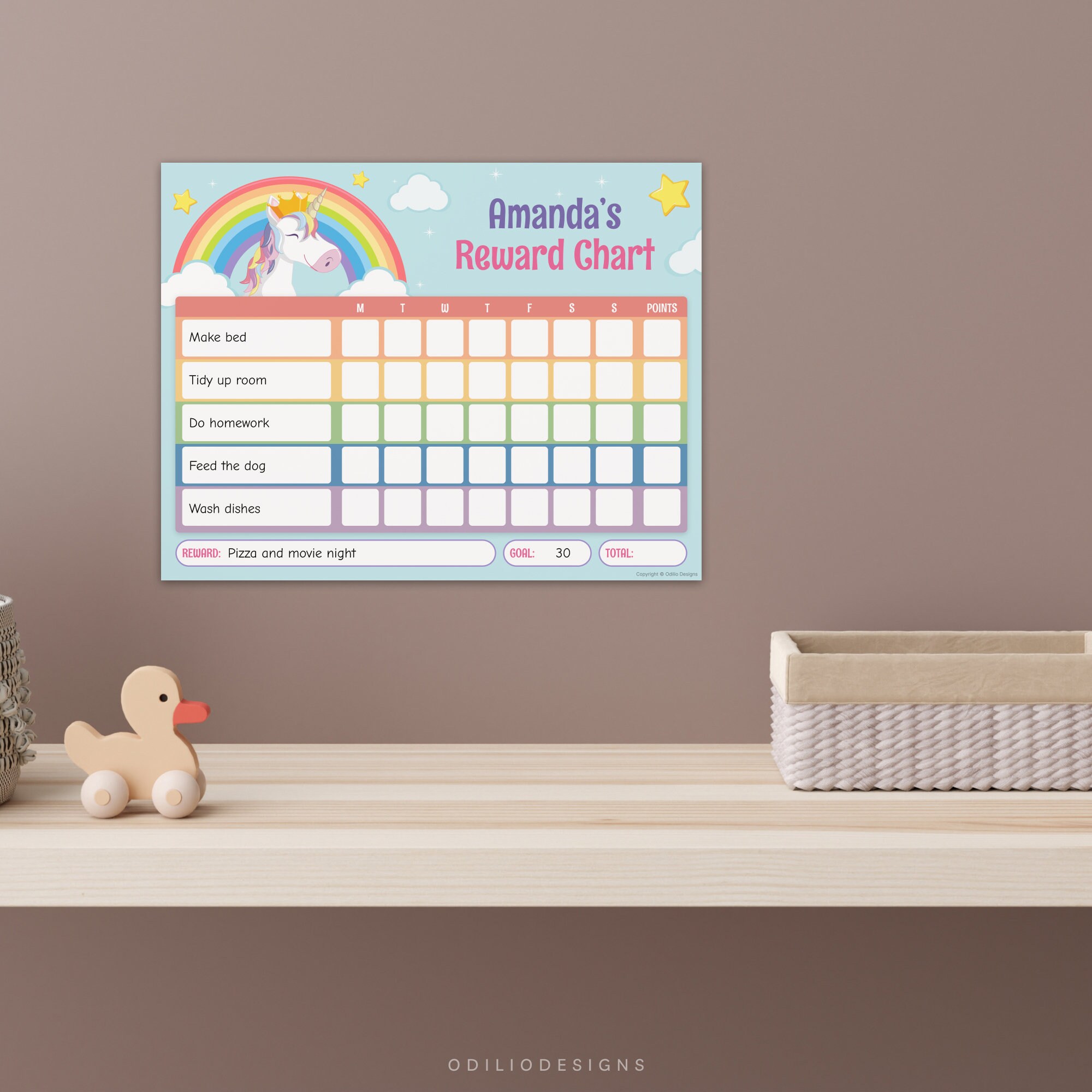Rainbow Unicorn Reward Chart Sticker for Girl Chore List Printable ...