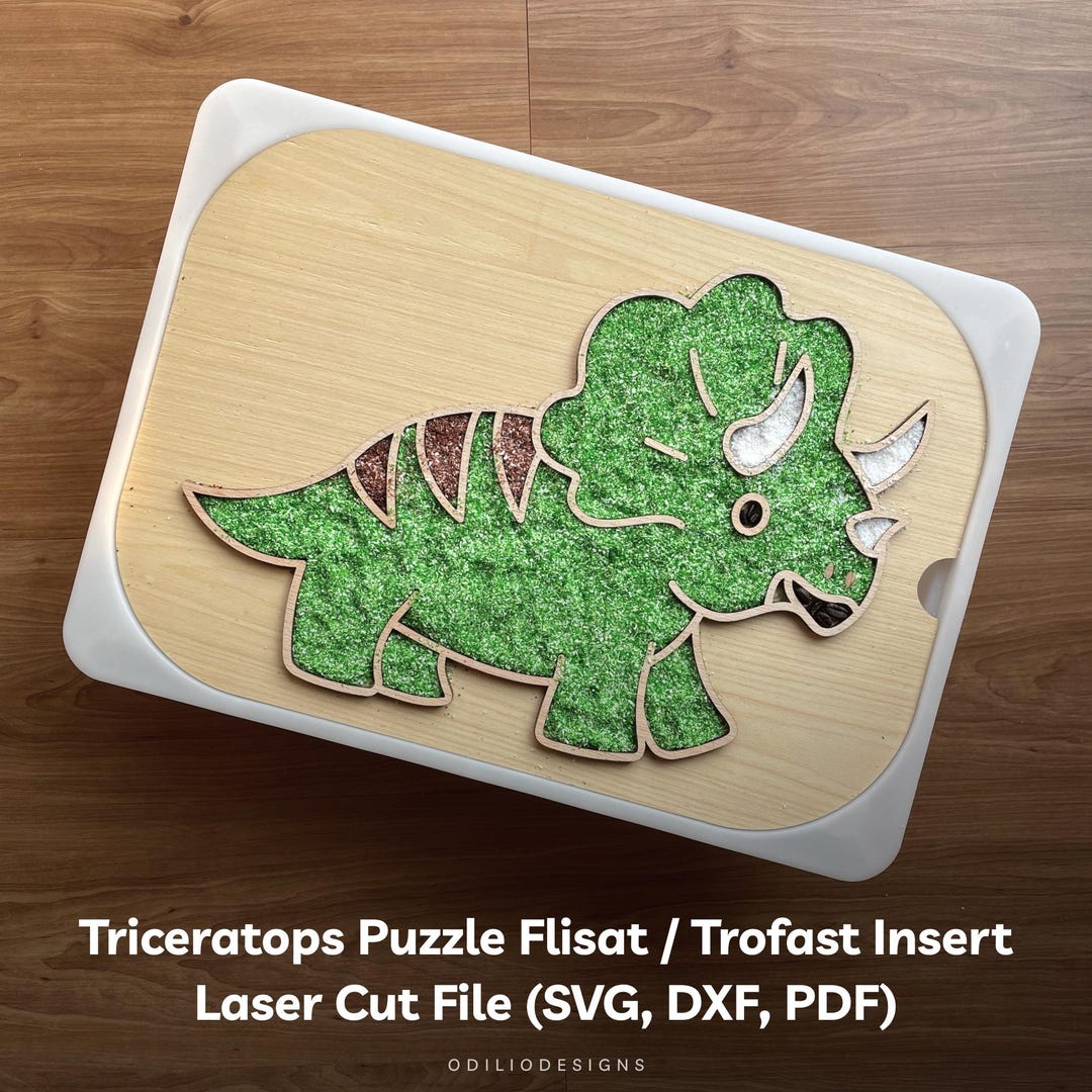 Triceratops Puzzle Flisat Insert Trofast Bin Lid - SVG DXF Template ...