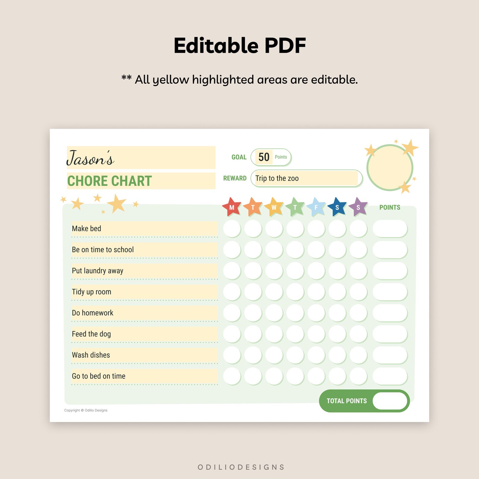 Editable Reward Chart for Kids Chore List Printable PDF Template for ...
